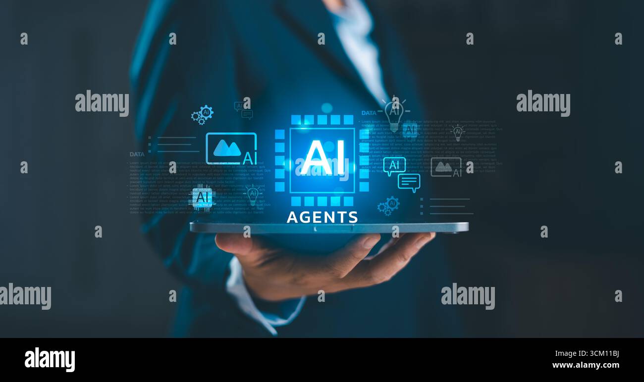 Futuristic concept of AI agents and digital transformation. Businessman ...