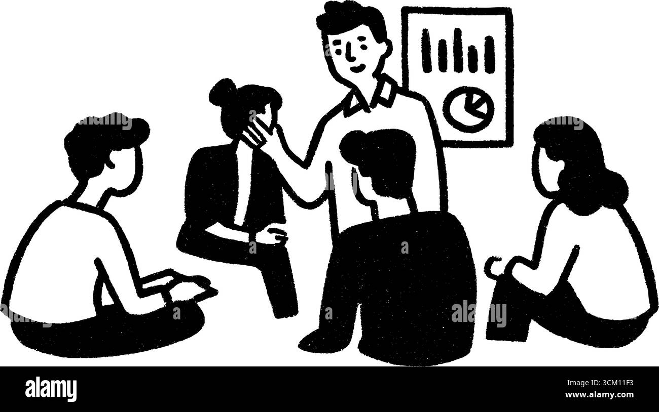 Team meeting with presentation charts and seated audience Stock Vector ...