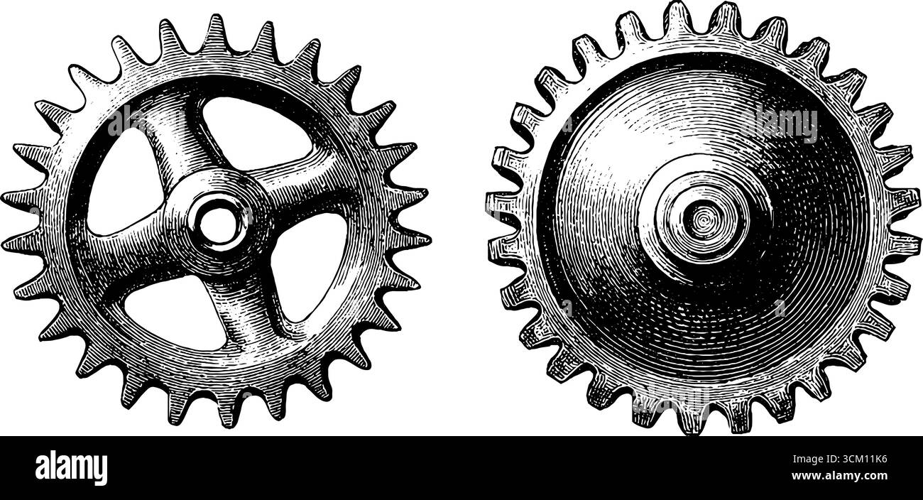 Highly detailed vintage gear and cogwheel sketch for industrial design ...