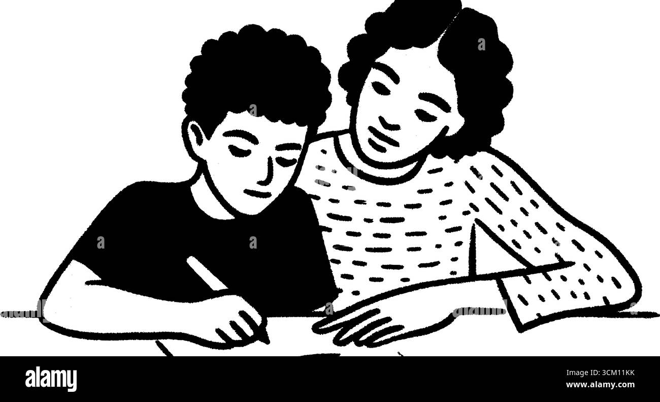 Parent and child bonding through art - hand drawn sketch of family ...