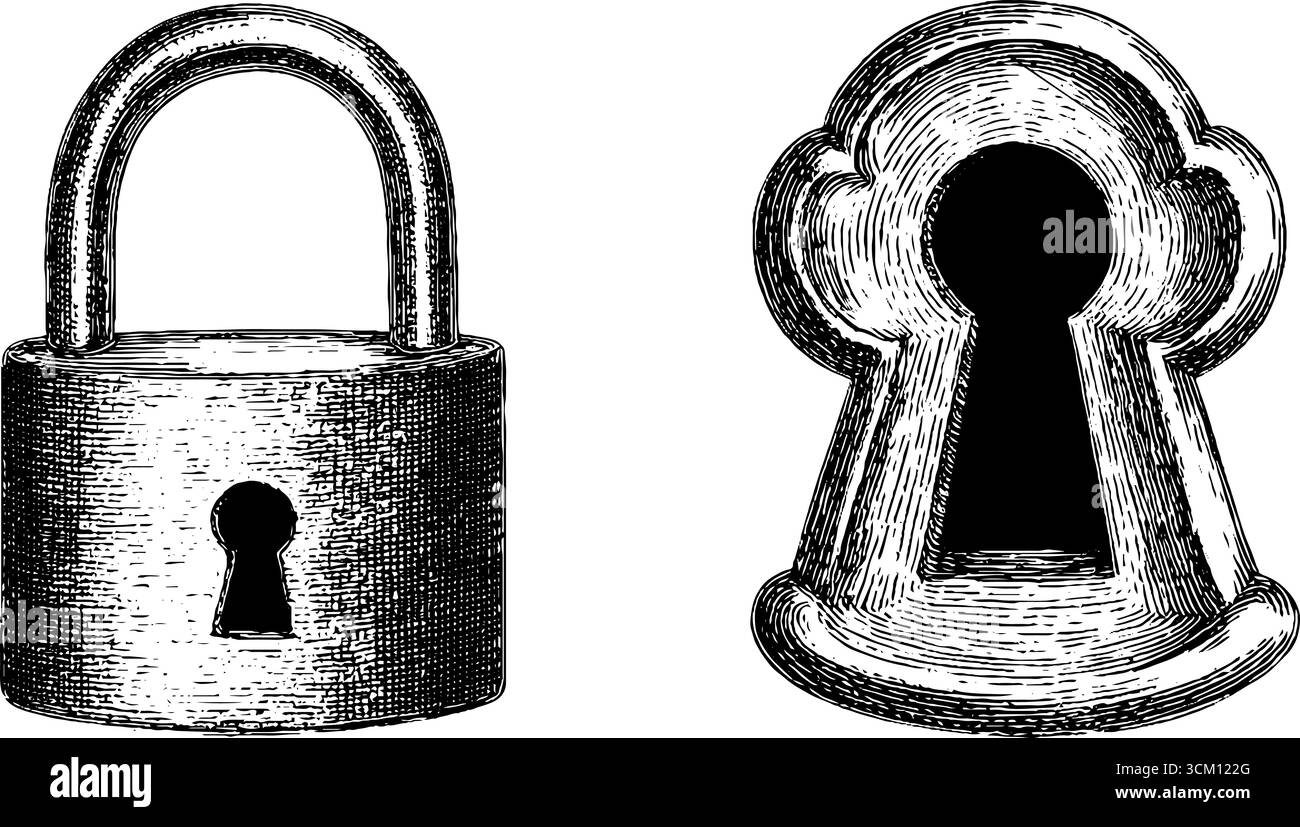Vintage lock and keyhole symbols for retro design projects Stock Vector ...