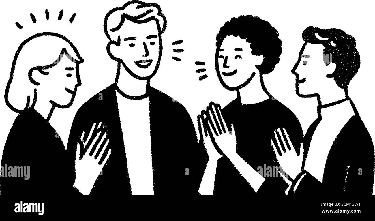 Friendly team applauding colleague in hand-drawn sketch Stock Vector ...