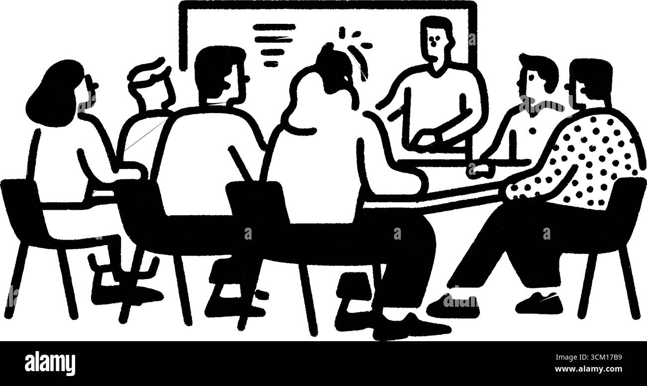 Virtual meeting in progress sketch - collaborative teamwork concept ...