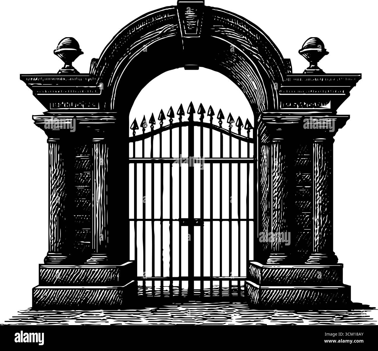 Vintage engraved illustration of an ornate decorative gate design for ...
