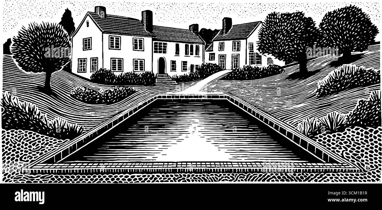 Pond behind Black and White Stock Photos & Images - Alamy