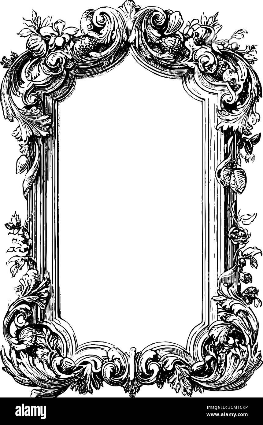 Ornate rococo banner with seashell motifs and floral borders for ...