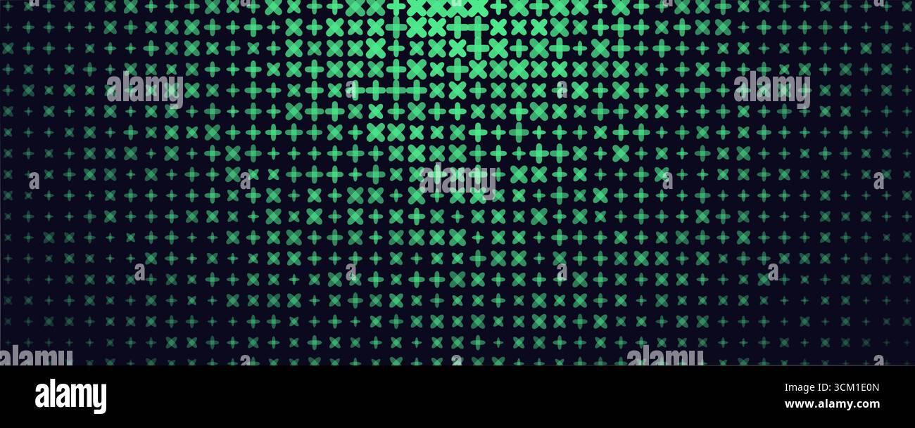 Green plus cross grid gradient pattern. Geometric signs create pixel ...