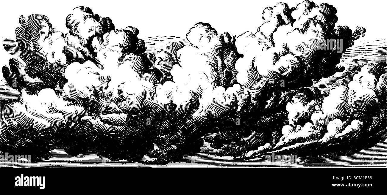 Vintage hand drawn engraving of cumulus and cirrus clouds for retro ...
