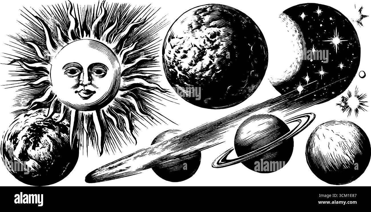Celestial bodies collection with sun, moon, stars, and planets for ...