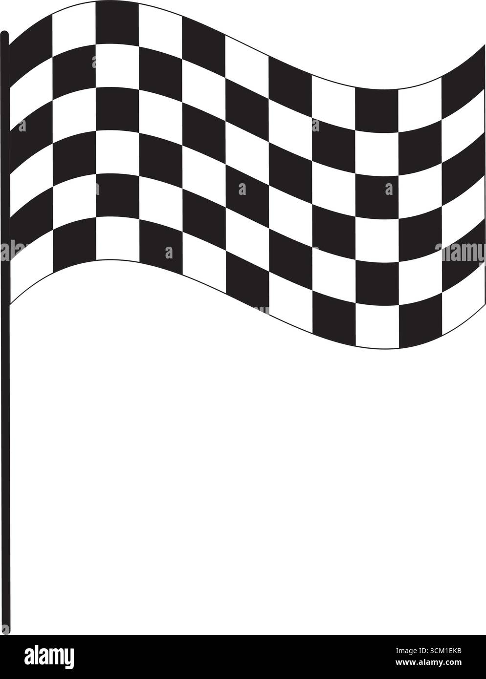 Winding race flag with chequered black and white print. Start or finish ...