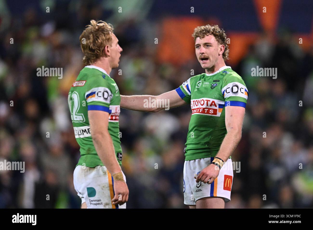 Jed Stuart of the Raiders and Zac Hosking of the Raiders react after ...