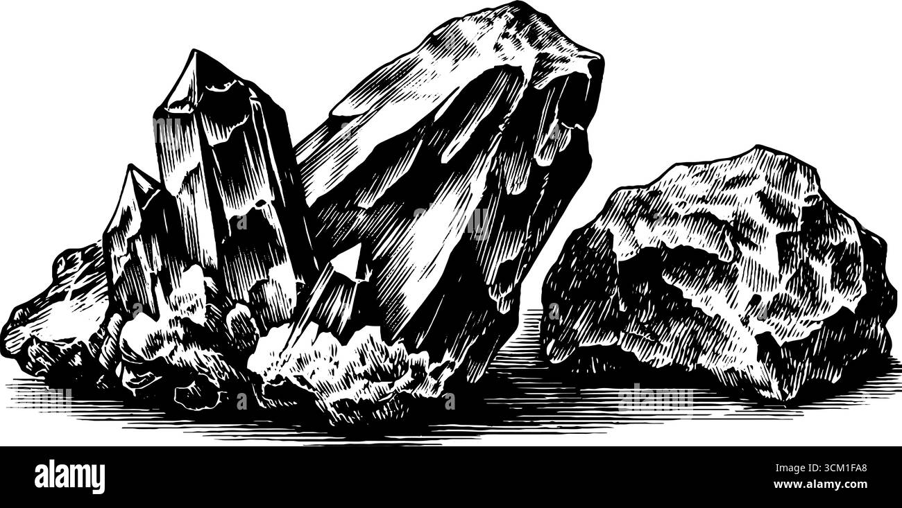 Intricate hand drawn obsidian fragments and volcanic glass sketch for ...