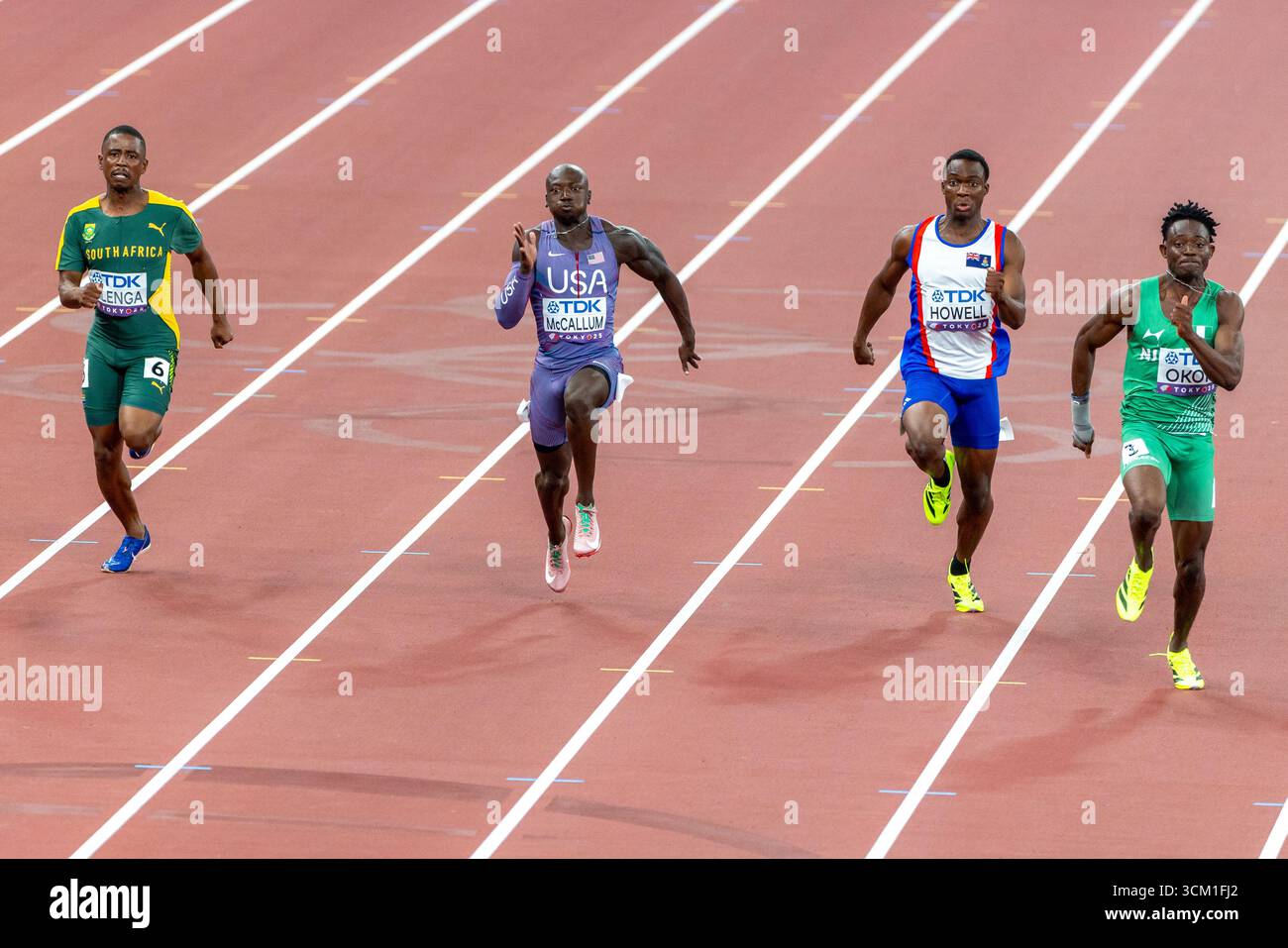 T'Mars Mccallum (USA) runs the 100 meters qualifying round in a time of ...