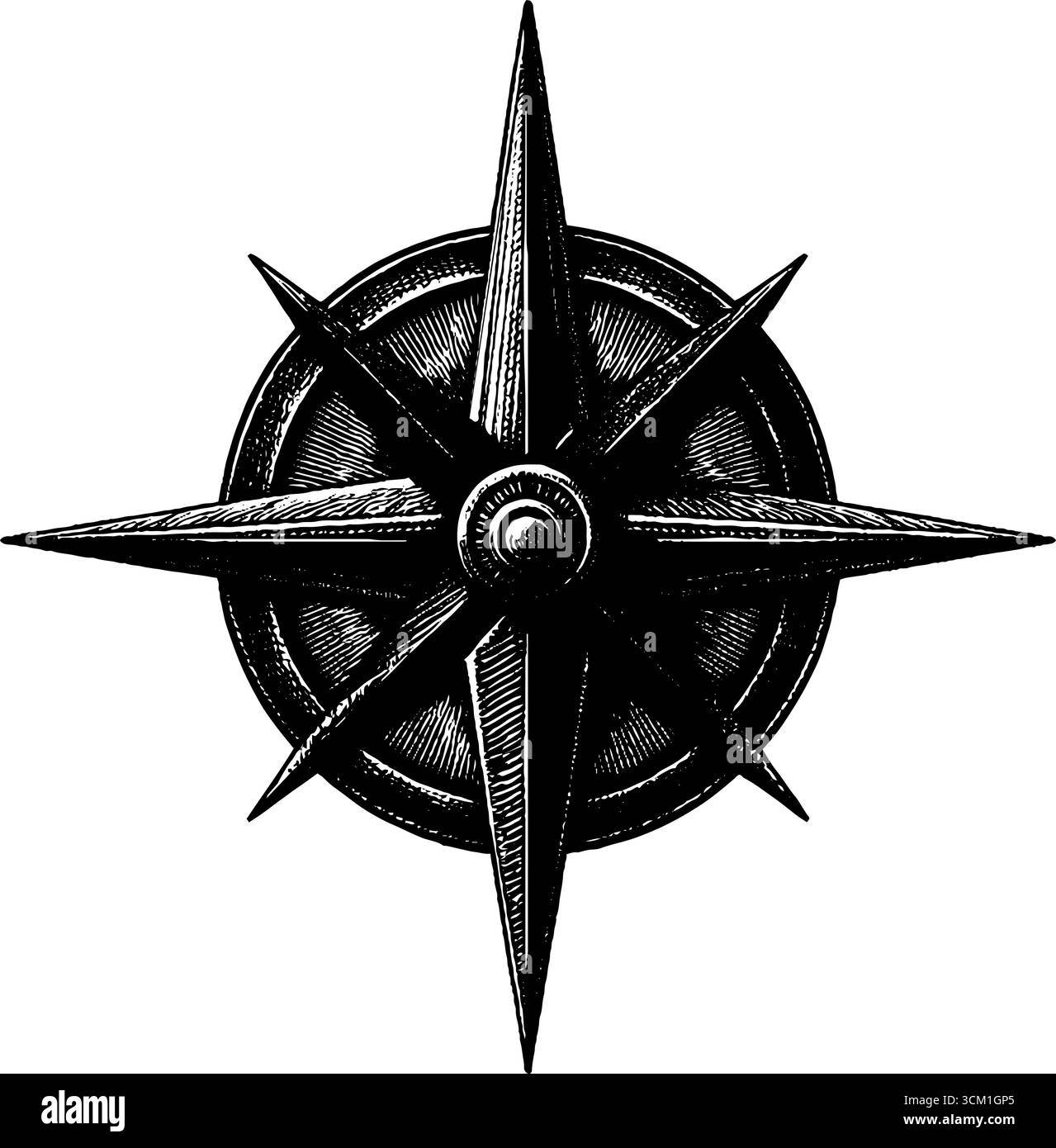 Vintage brass compass engraving - retro design for maps and navigation ...