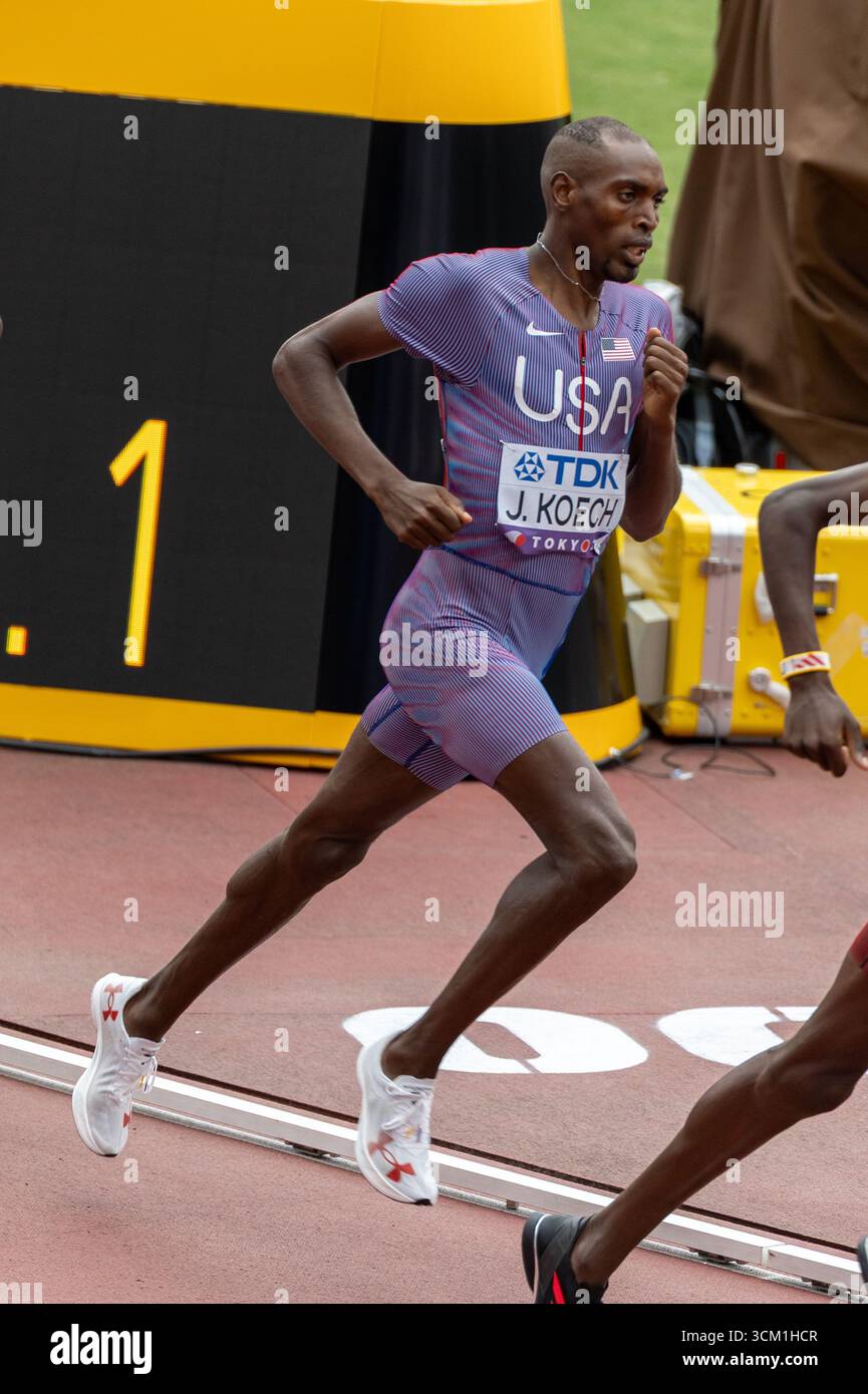 Jonah Koech (USA) runs the 1500 meters in a time of 3:37.11 during the ...