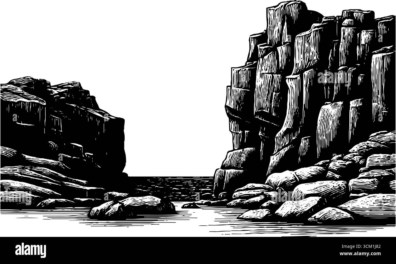 Vintage engraved illustration of coastal cliffs for design and decor ...