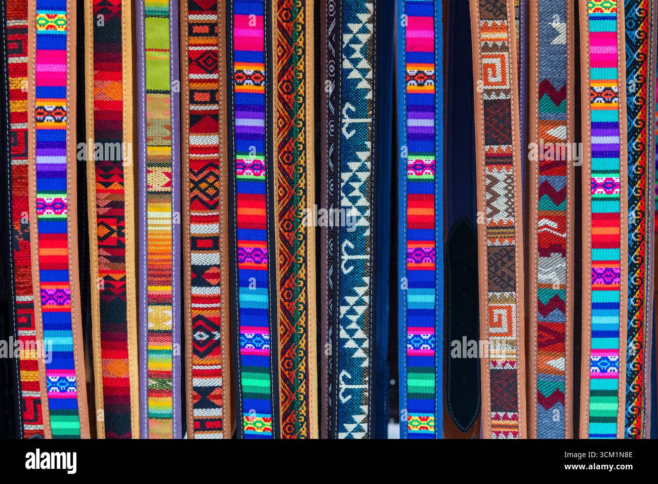 Colorful native indigenous style belts, Otavalo art and craft market ...