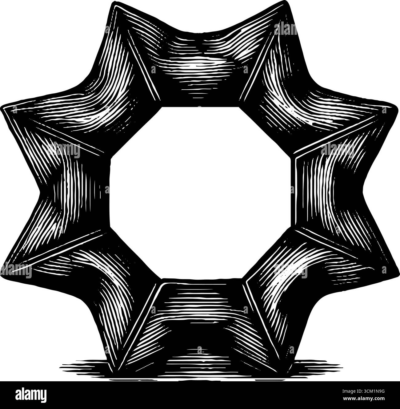 Hexagonal geometric frame with engraved star pattern for design ...
