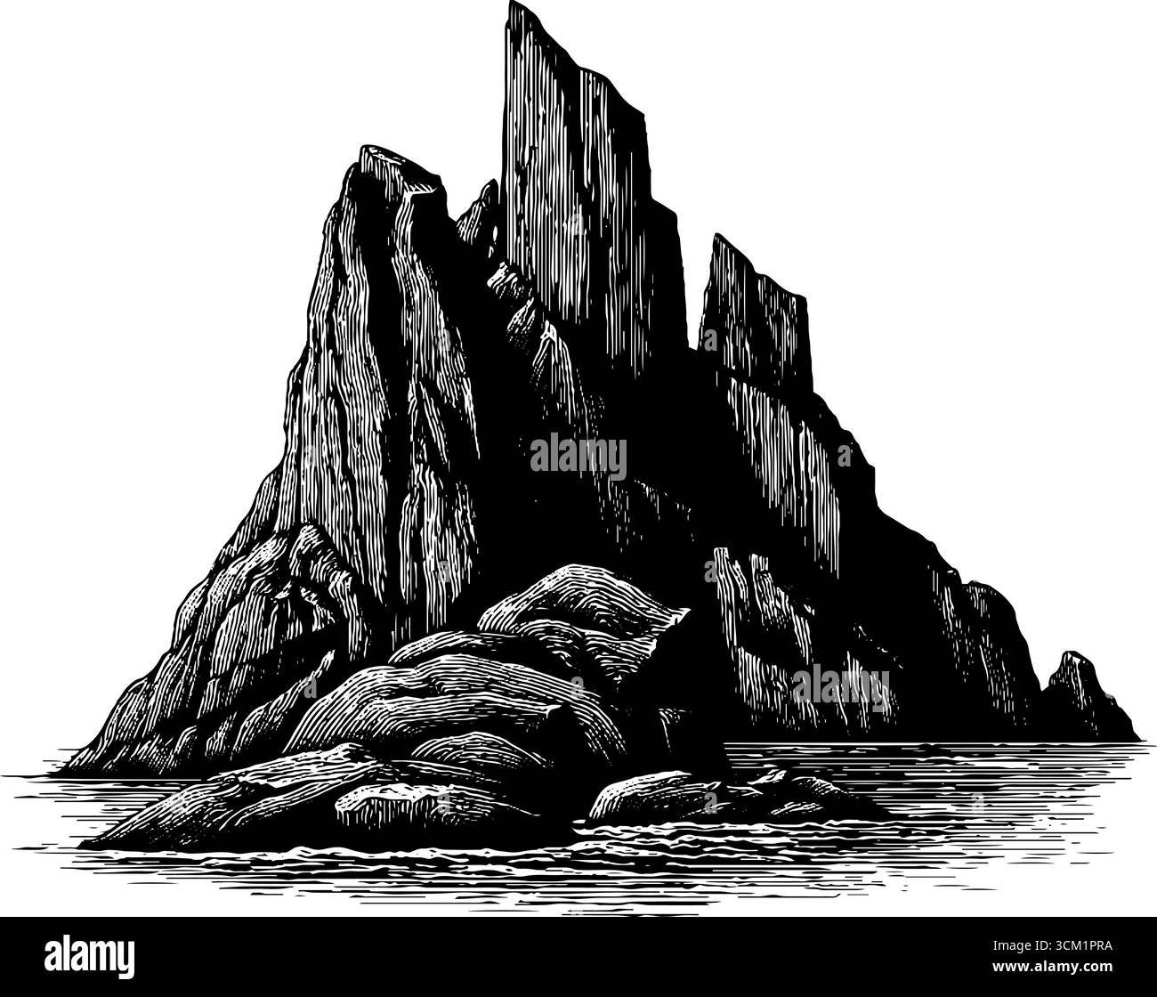 Engraved coastal cliffs art for vintage design projects Stock Vector ...