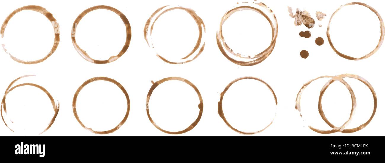 Coffee cup or tea stain drink ring vector illustration set isolated on ...