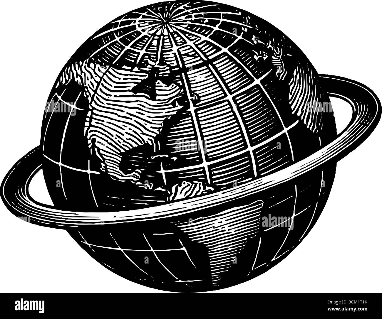 Vintage engraved globe illustration featuring latitude and longitude ...