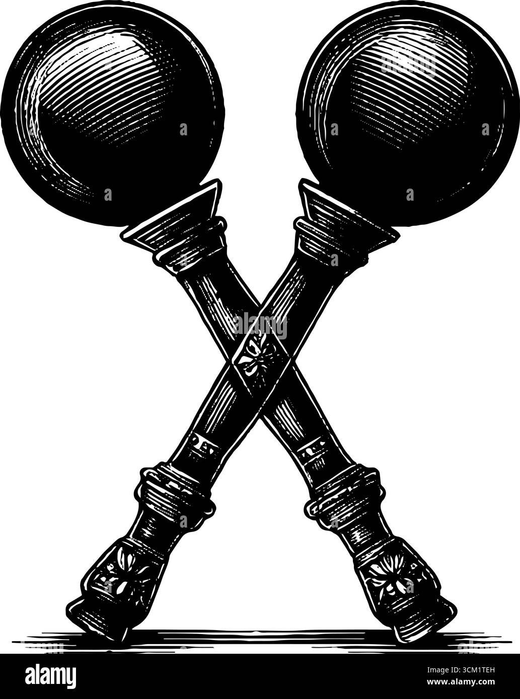 Vintage engraving of crossed maracas – musical instrument retro design ...