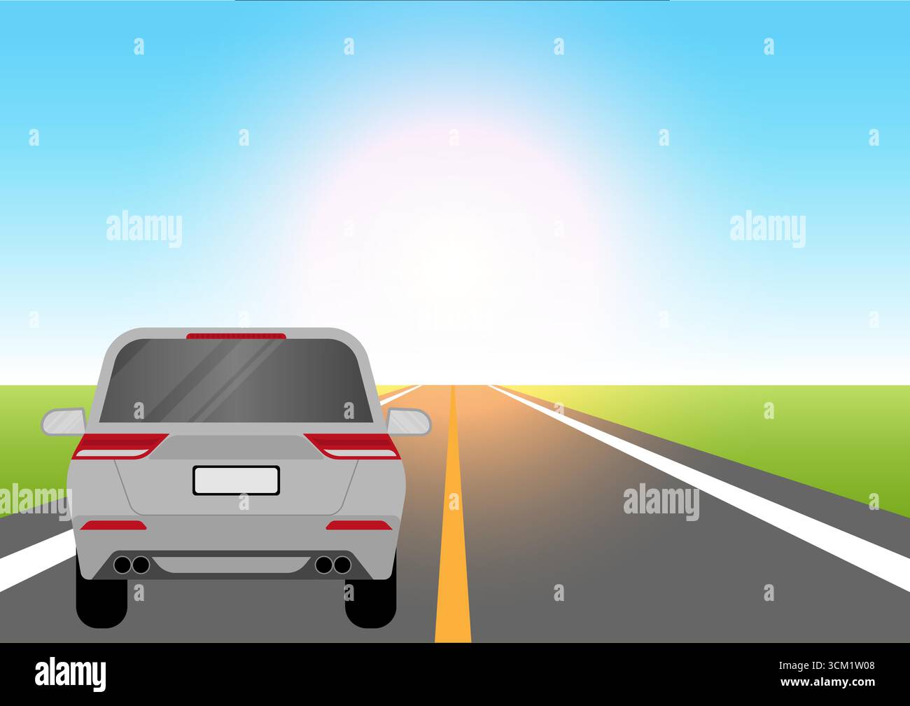 Car Driving along Highway or Asphalt Road. Vector Illustration Stock ...