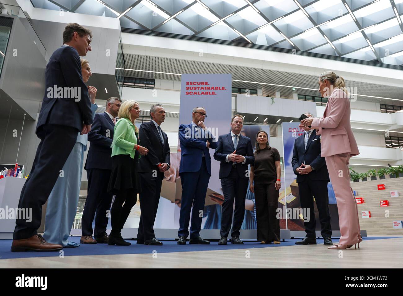German Chancellor Friedrich Merz 3R is seen with Mayor of Duesseldorf ...