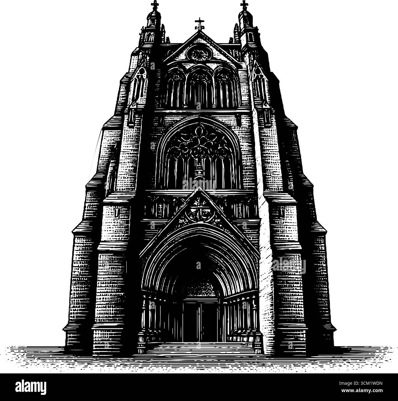 Intricate gothic cathedral facade engraving for architectural design ...