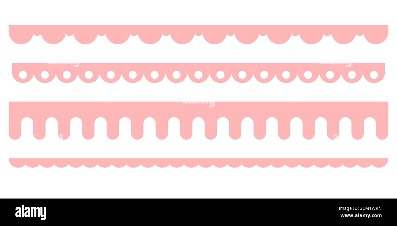 Pink Y2K scalloped lace border set. Cute kawaii ribbons with girly ...