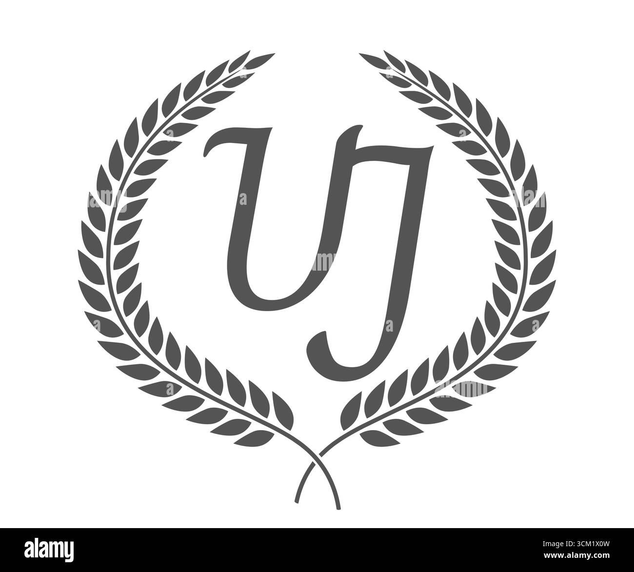 Initial letter U and J, UJ monogram logo design with laurel wreath ...