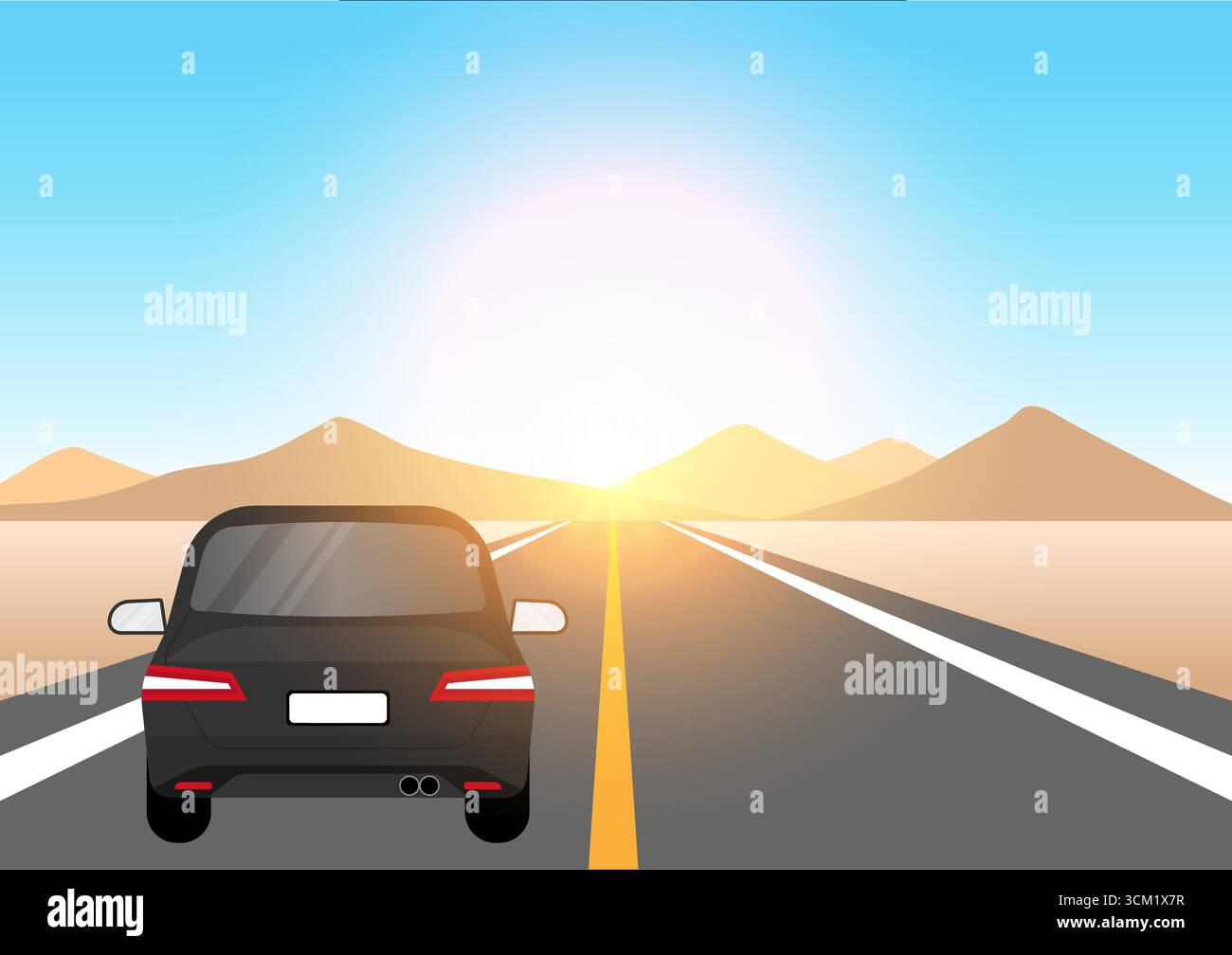 Car Driving along Highway or Asphalt Road. Vector Illustration Stock ...