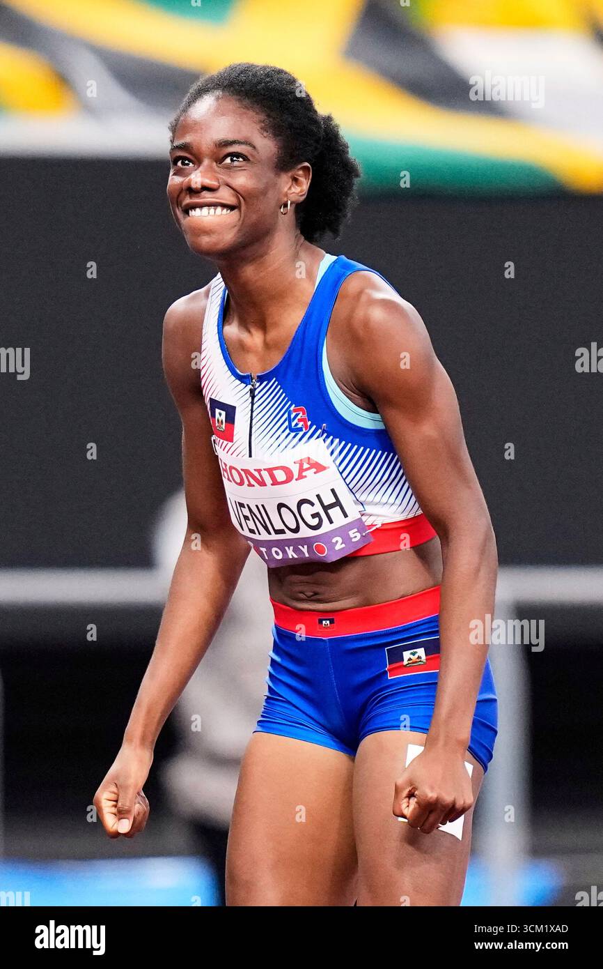 Haiti's Wadeline Venlogh after crossing the finish line during the ...