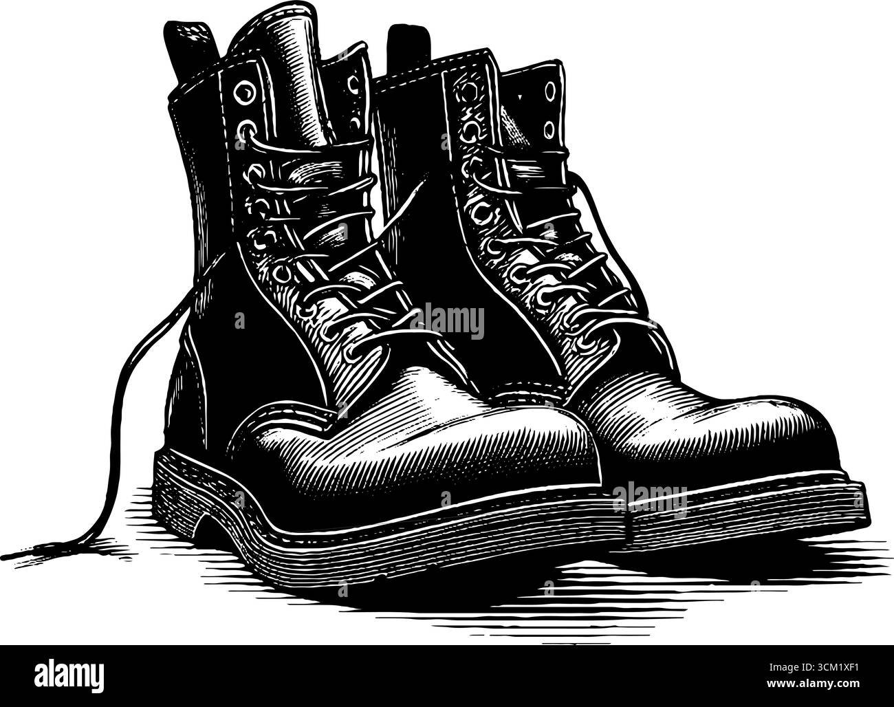 Vintage engraved illustration of leather boots with laces for retro ...