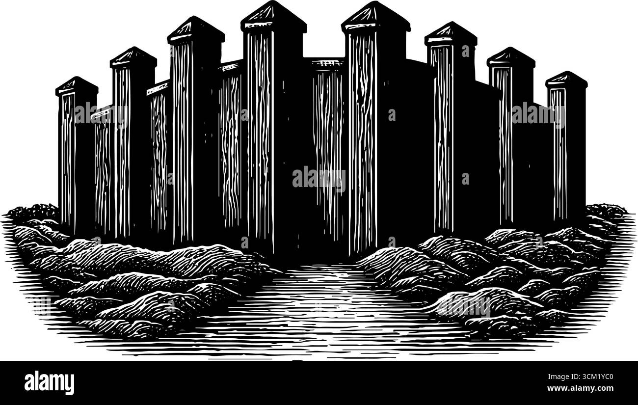 Vintage engraved fortress wall illustration in black Stock Vector Image ...