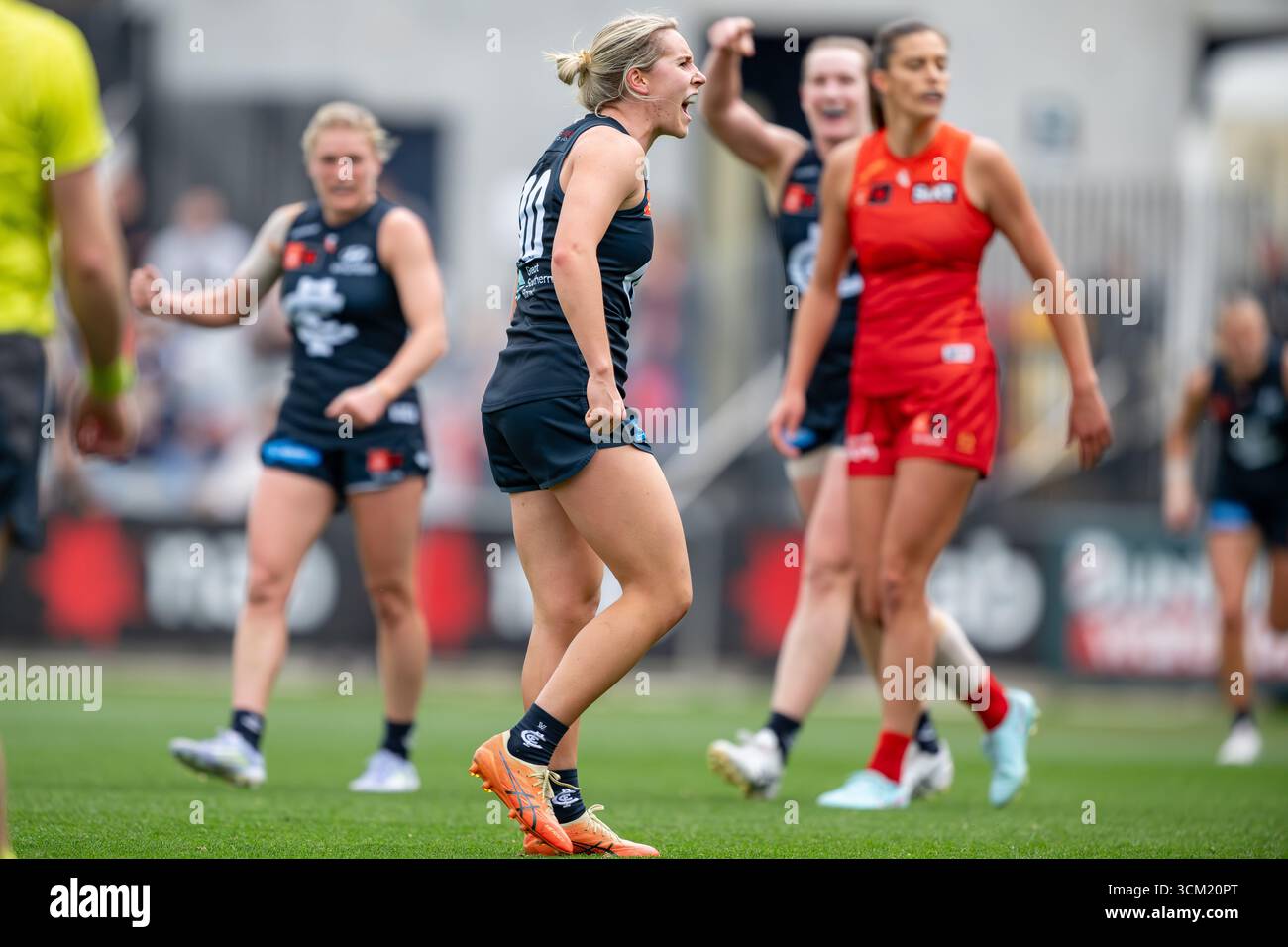 Mimi Hill of Carlton seen celebrating after scoring a goal during the ...