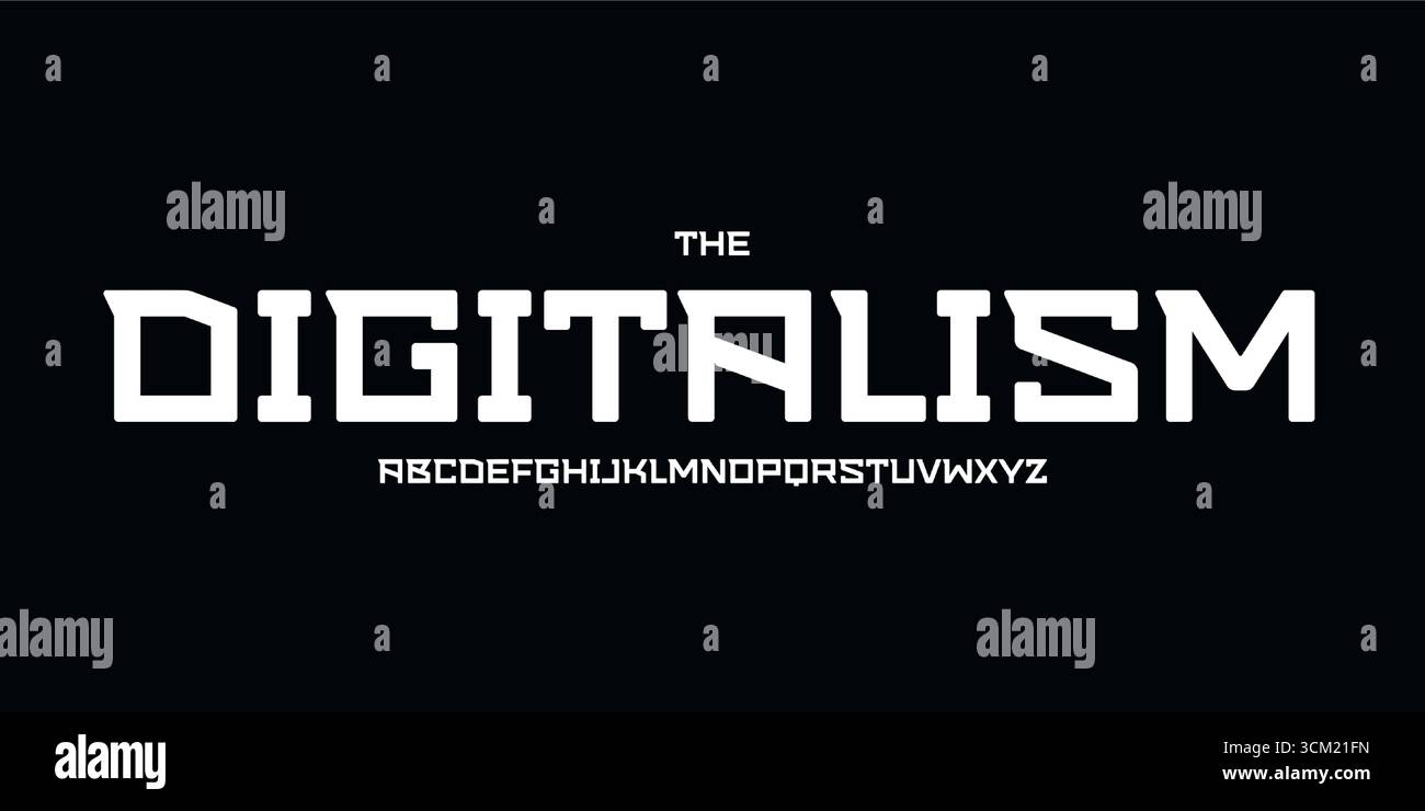 Square modern logo font, blocky scifi alphabet. Bold digital typeface ...