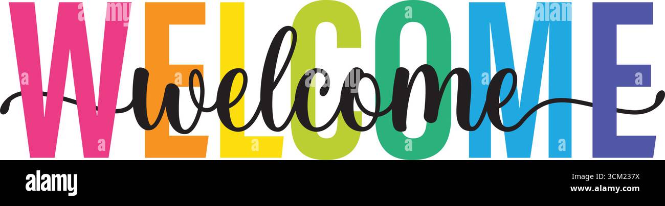 WELCOME text in colorful brush calligraphy typography, artistic hand ...