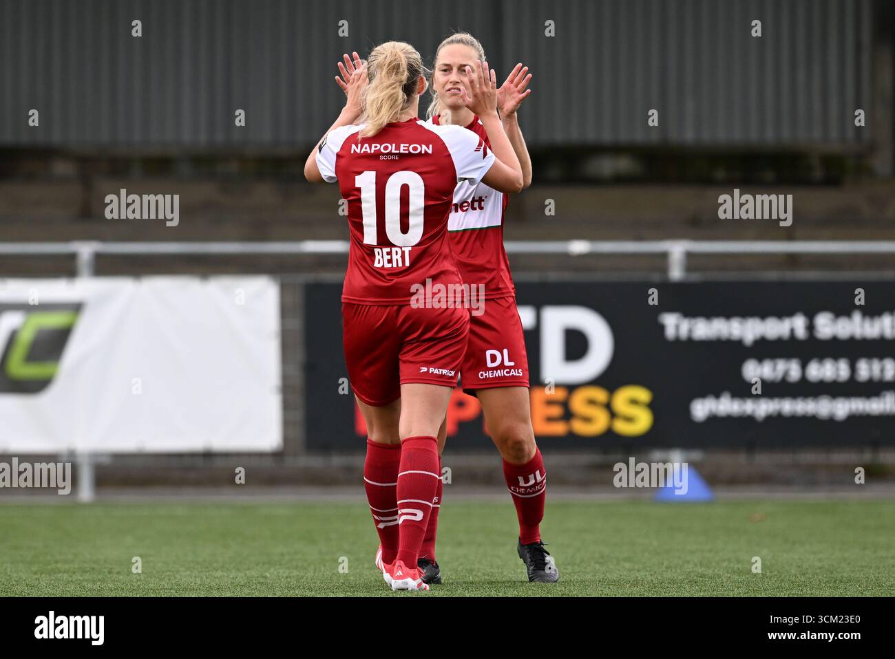 Amber Bert (10) of Zulte-Waregem and Pauline Windels (5) of Zulte ...