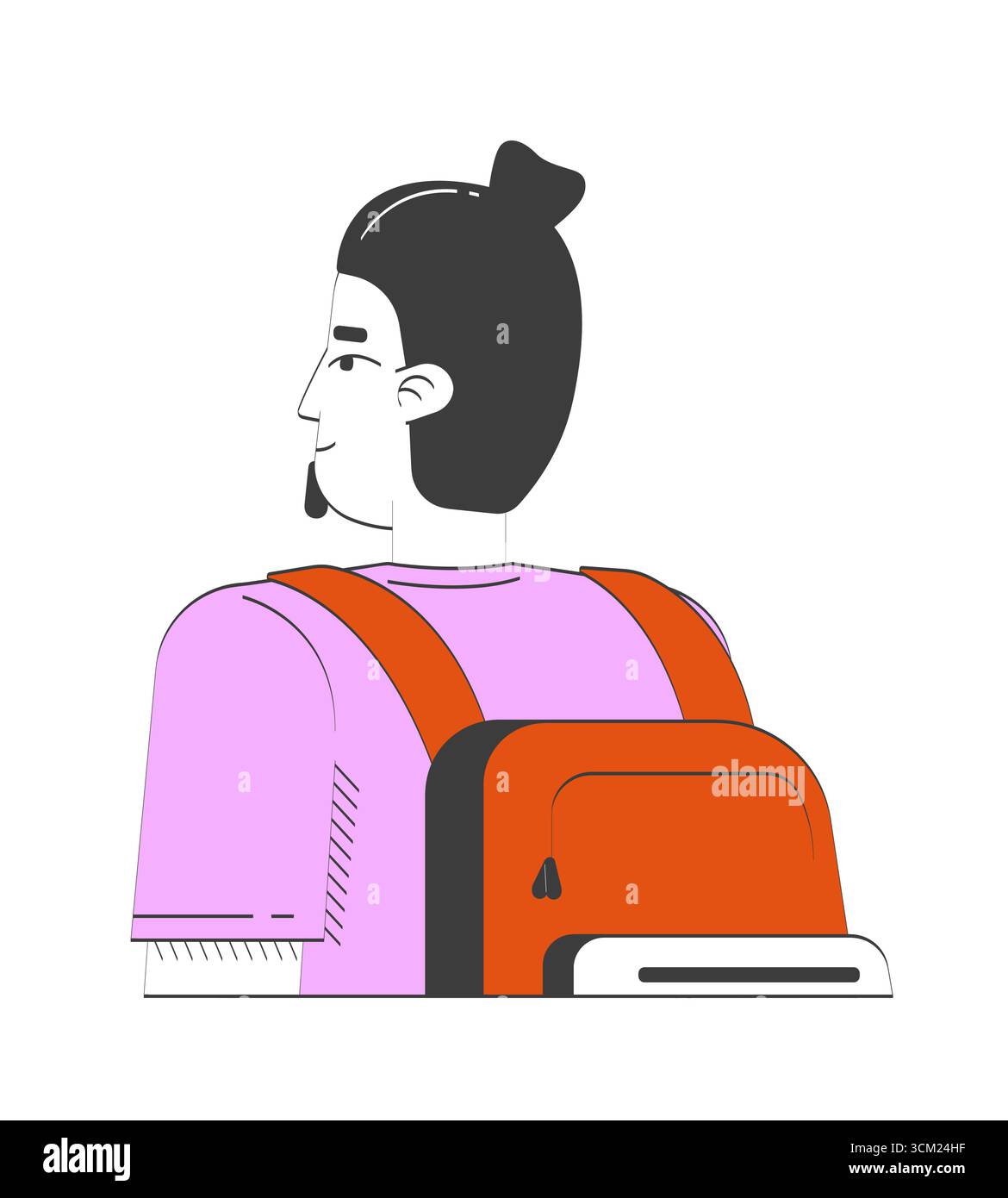 European traveler man with backpack from behind 2D doodle character ...