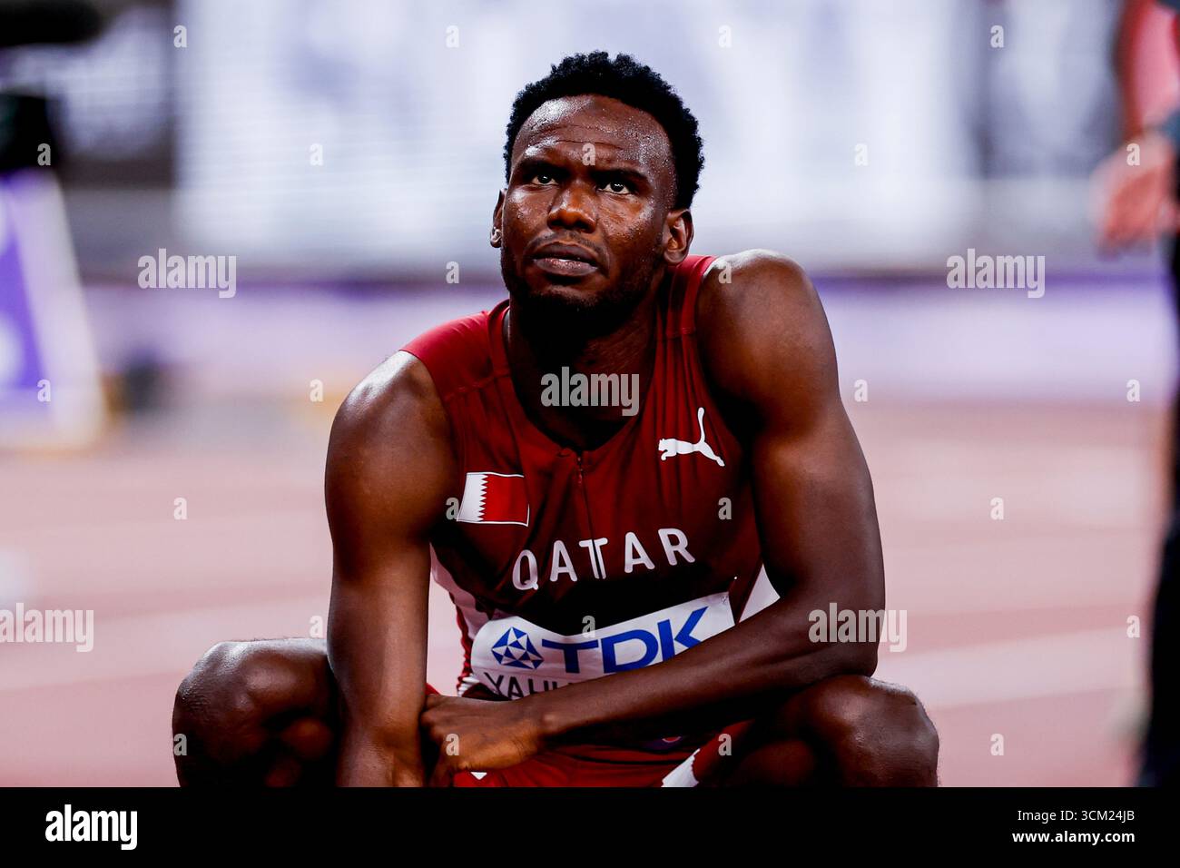 Ammar Ismail Yahia Ibrahim of Qatar looks exhausted after competing in ...