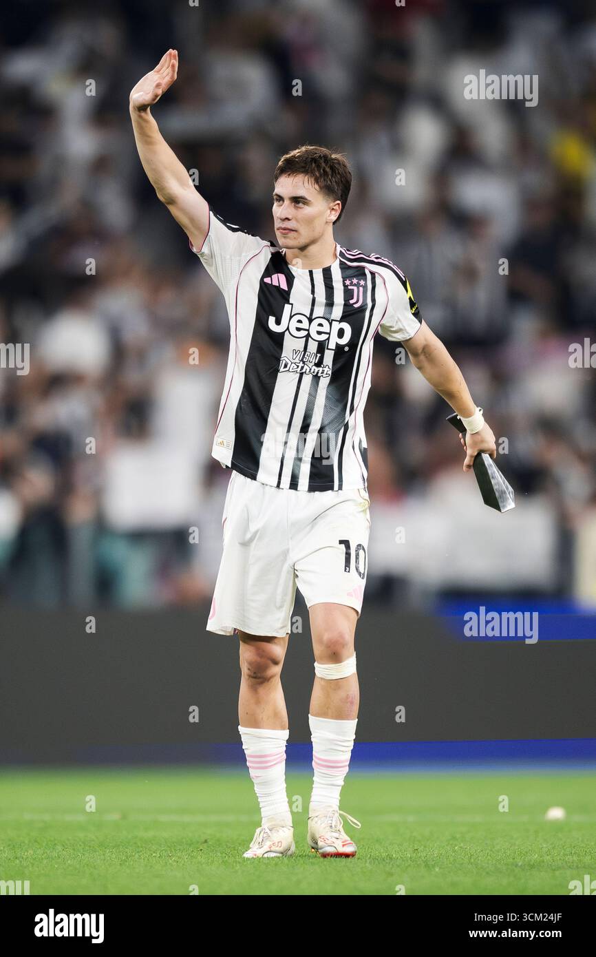 Kenan Yildiz of Juventus FC gestures at the end of the Serie A football ...