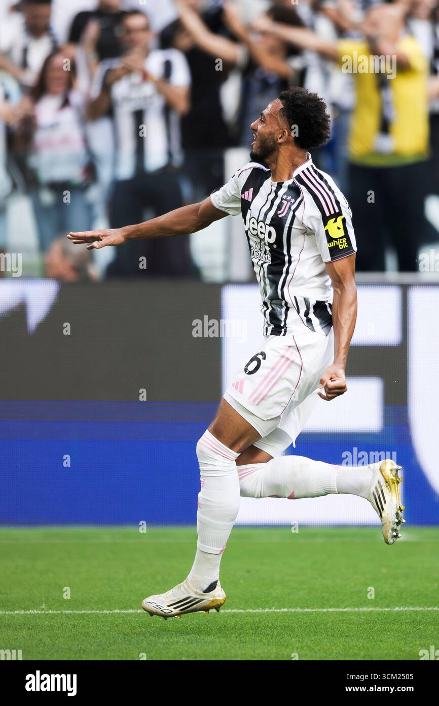 Lloyd Kelly of Juventus FC celebrates after scoring a goal during the ...