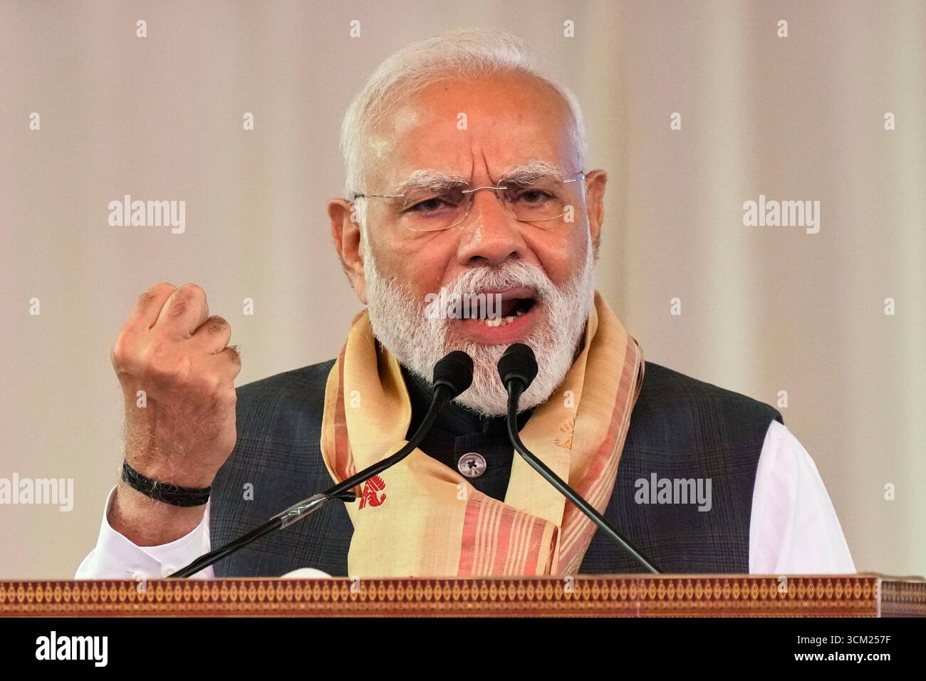 Indian Prime Minister Narendra Modi delivers his speech during a public ...