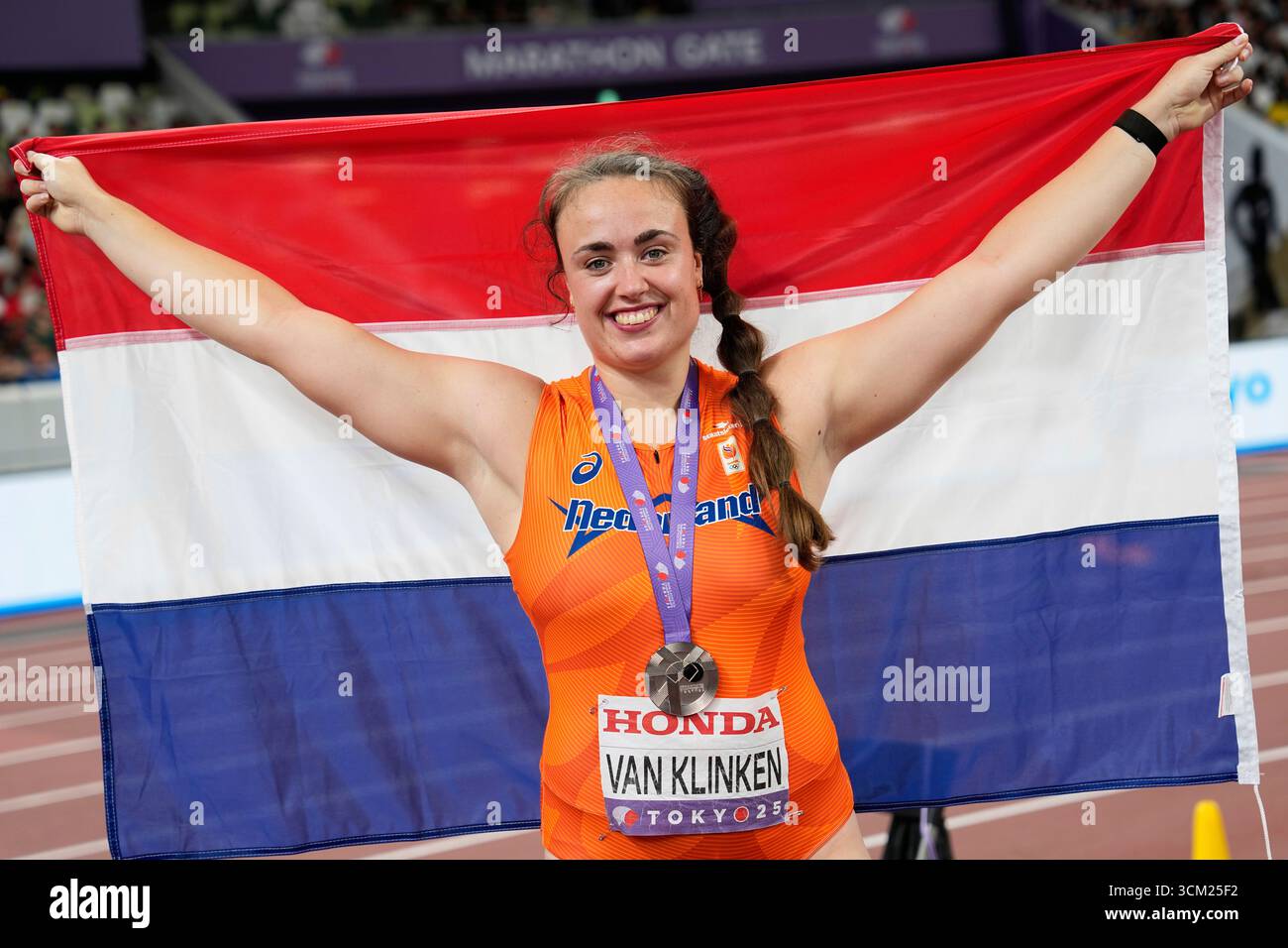 Netherlands' Jorinde Van Klinken poses after winning the silver medal ...