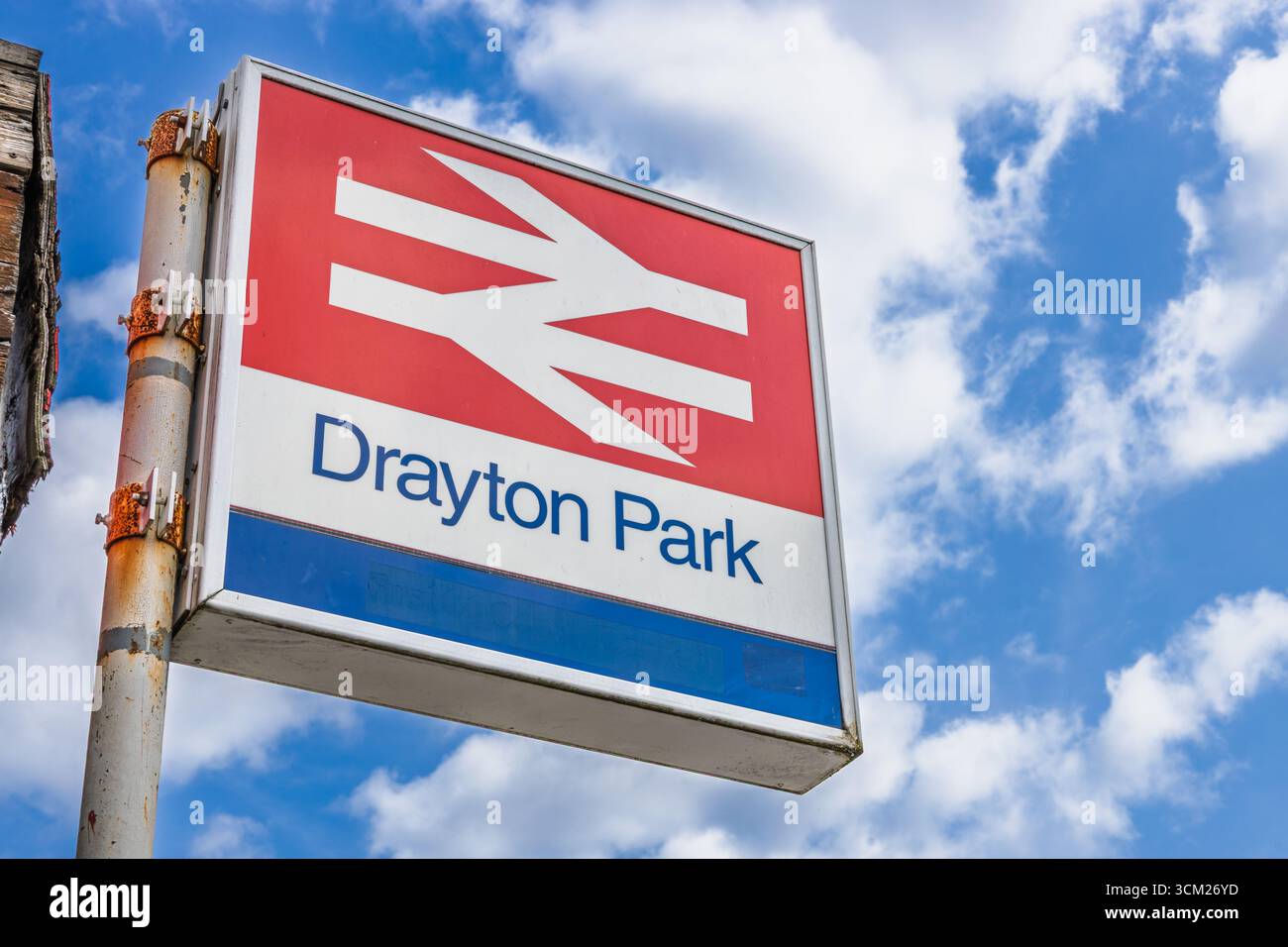 Drayton Park railway station sign with British Rail double arrow ...
