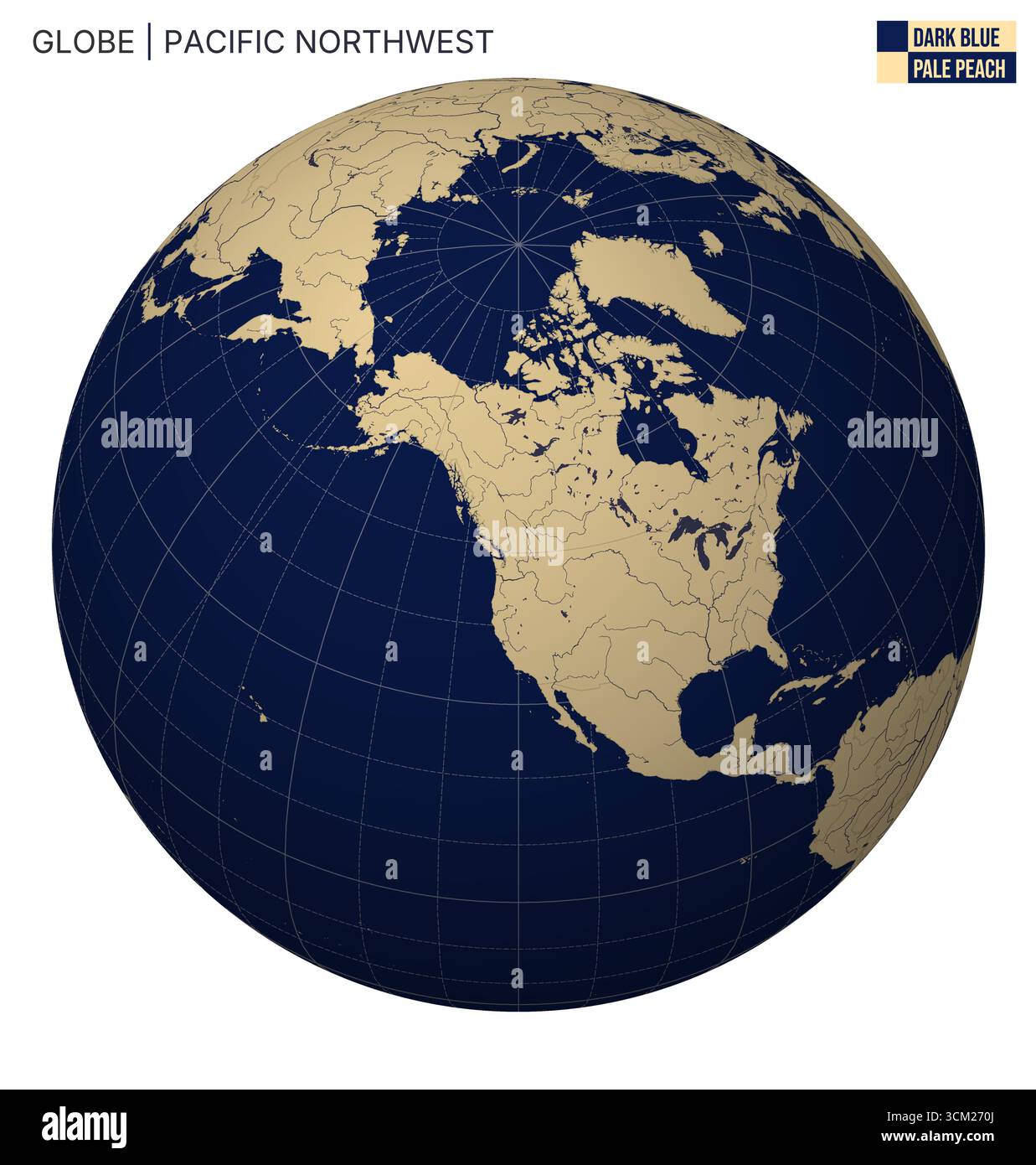 Vector Globe centered to Pacific Northwest. Dark Blue Pale Peach ...