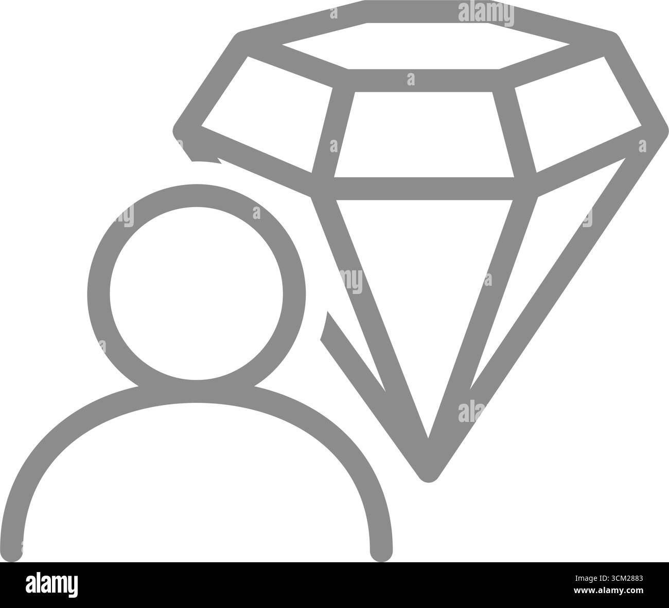 A man standing in front of a diamond line icon. Ambition, goal, or high ...
