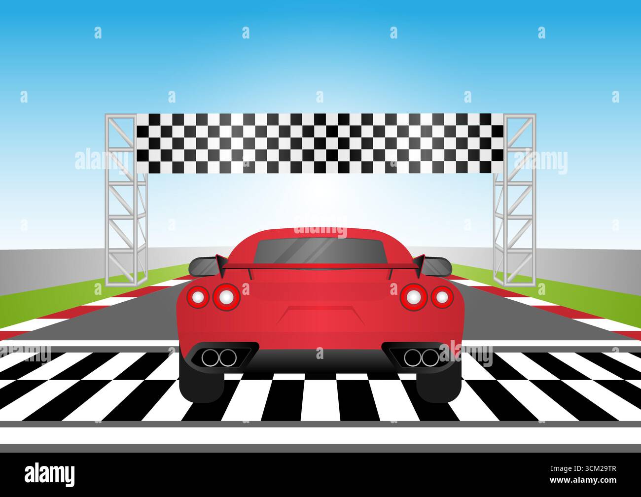 Racing Car on Racing Track Driving to Finish Point. Racing track with ...