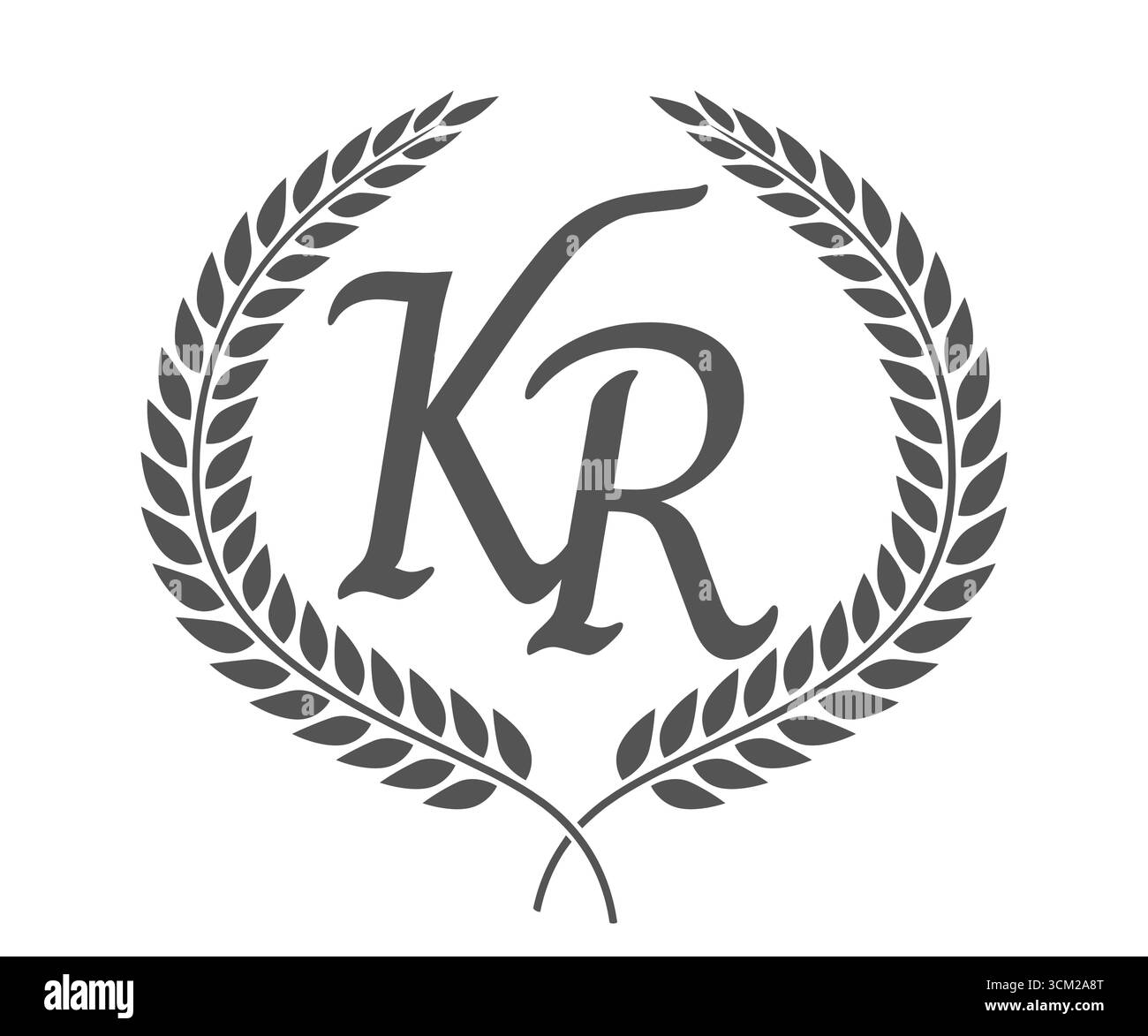 Initial letter K and R, KR monogram logo design with laurel wreath ...